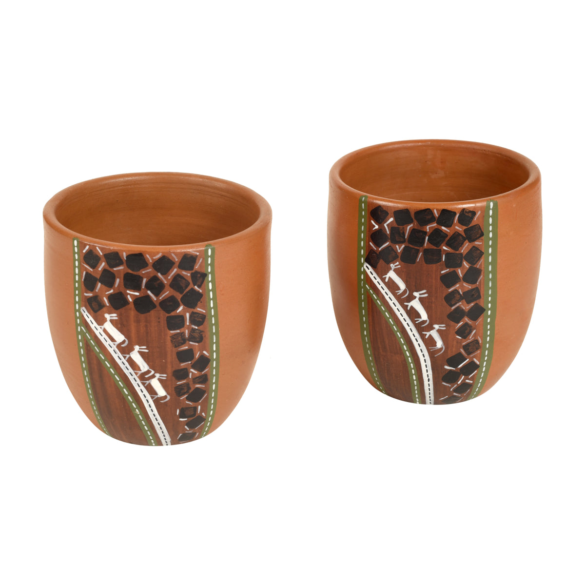 Knosh-6 Earthen Cups with Tribal Motifs (Set of 2) – Aakriti Art Creations